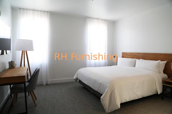 Phu Quoc Island travel vacation hotel guestroom oak wood bed with Nightstand and writing desk table wardrobe supplier