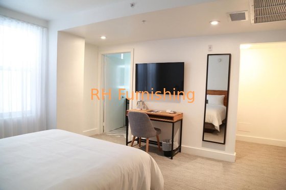Phu Quoc Island travel vacation hotel guestroom oak wood bed with Nightstand and writing desk table wardrobe supplier