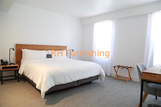 Phu Quoc Island travel vacation hotel guestroom oak wood bed with Nightstand and writing desk table wardrobe supplier