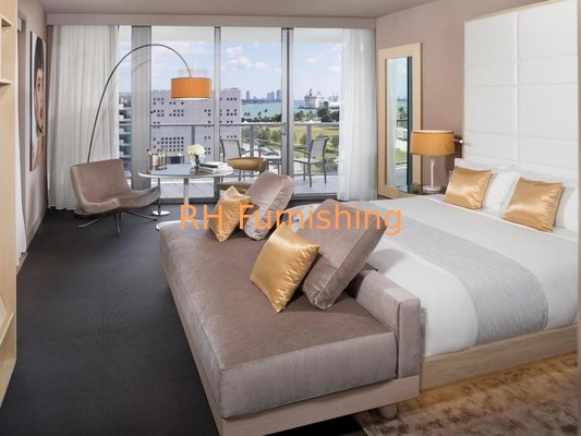 Mui Ne cheap hotel interior design furniture for sale from China factory Laminate wood bed with Leather upholstered pad supplier