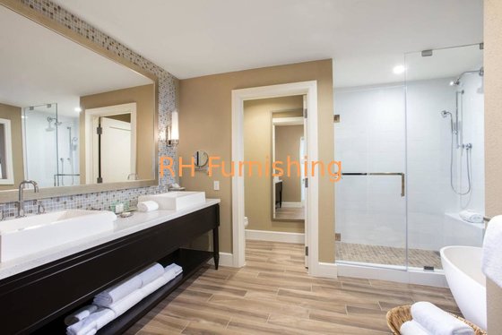 Vietnam hotel furniture for sale by wood headboard bed with drawer cabinet and leather leisure chairs furniture factory supplier