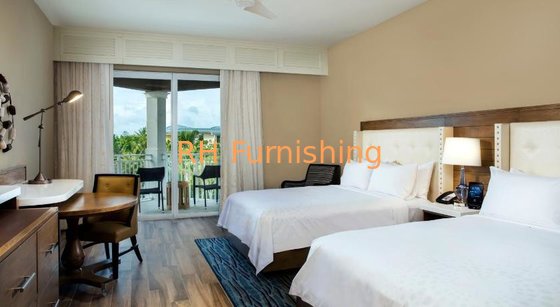Vietnam hotel furniture for sale by wood headboard bed with drawer cabinet and leather leisure chairs furniture factory supplier