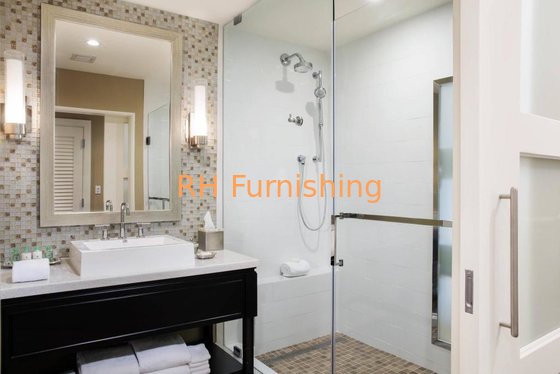 Vietnam hotel furniture for sale by wood headboard bed with drawer cabinet and leather leisure chairs furniture factory supplier