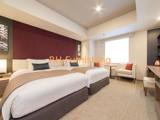 Christchurch modern hotel interior design furniture of Laminate board TV wall unit with writing desk and Upholstered bed supplier