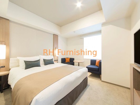 Christchurch modern hotel interior design furniture of Laminate board TV wall unit with writing desk and Upholstered bed supplier