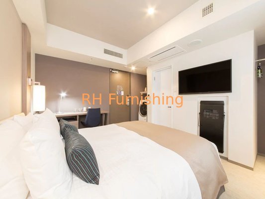Christchurch modern hotel interior design furniture of Laminate board TV wall unit with writing desk and Upholstered bed supplier