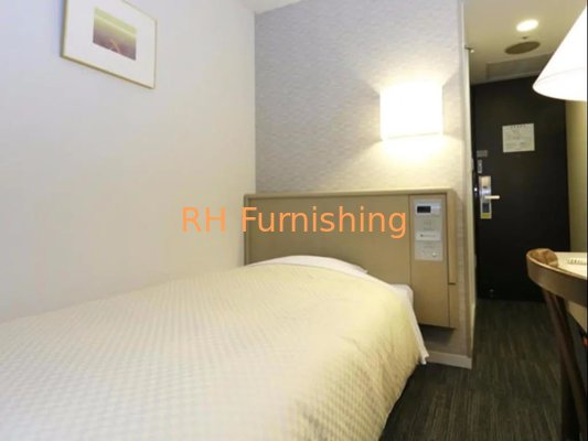 Lae standard twin room hotel furniture of wood headboard bed with long combine desk table and fabric chairs supplier