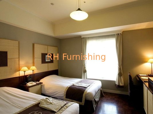 Melanesia luxury vacation holiday hotel bedroom furniture set of wood bed with desk table and custom wardrobe cabinet supplier