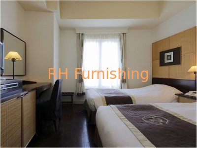 Melanesia luxury vacation holiday hotel bedroom furniture set of wood bed with desk table and custom wardrobe cabinet supplier
