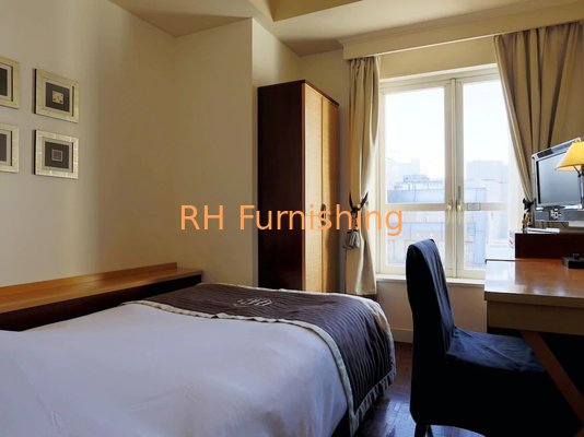 Melanesia luxury vacation holiday hotel bedroom furniture set of wood bed with desk table and custom wardrobe cabinet supplier