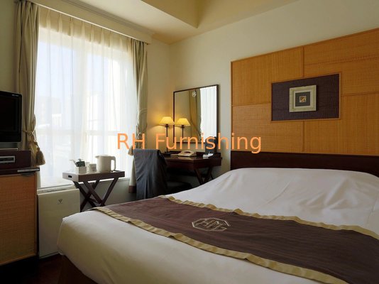 Melanesia luxury vacation holiday hotel bedroom furniture set of wood bed with desk table and custom wardrobe cabinet supplier