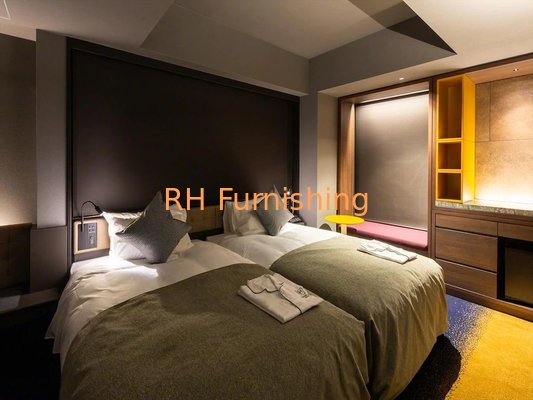 New Caledonia Islands resort hotel interior fixture and furniture by HPL laminate wardrobe with Upholstered bed supplier