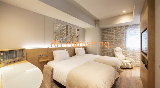 Fiji bueget hotel interior design furniture for sale by wood headboard bed with TV cabinet and dining chair supplier