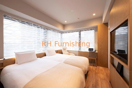 Fiji bueget hotel interior design furniture for sale by wood headboard bed with TV cabinet and dining chair supplier