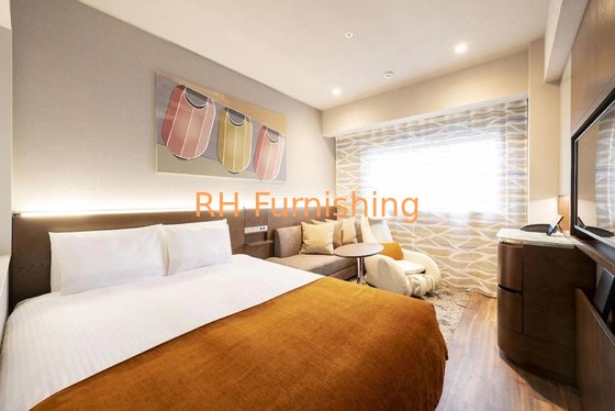 Fiji bueget hotel interior design furniture for sale by wood headboard bed with TV cabinet and dining chair supplier