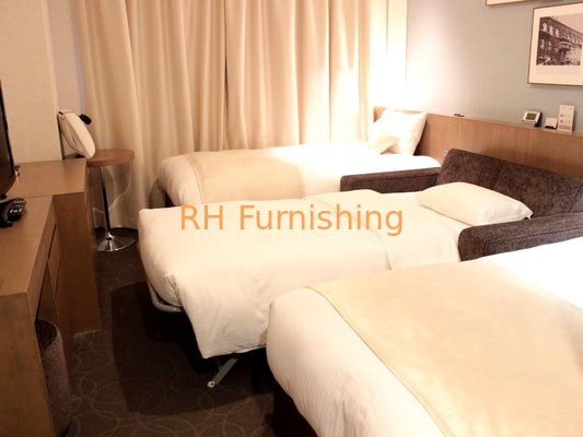 Micronesia small hotel inner design of furniture by wood bed with TV cabinet and loveseat sofa chaise supplier