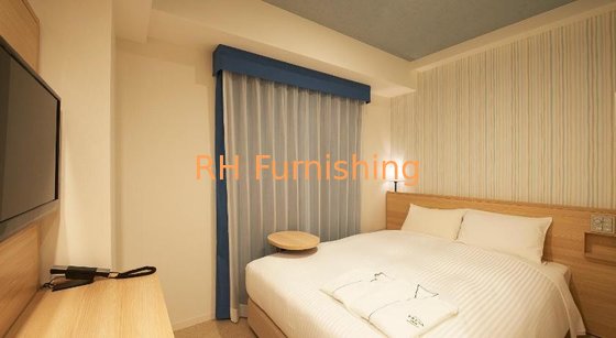 Kiribati hotel style apartment used furniture of Laminate wood bed with TV wall table and small hotel sofa supplier