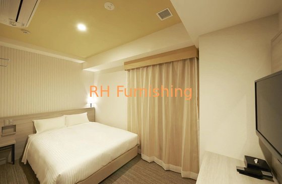 Kiribati hotel style apartment used furniture of Laminate wood bed with TV wall table and small hotel sofa supplier