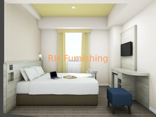 Kiribati hotel style apartment used furniture of Laminate wood bed with TV wall table and small hotel sofa supplier