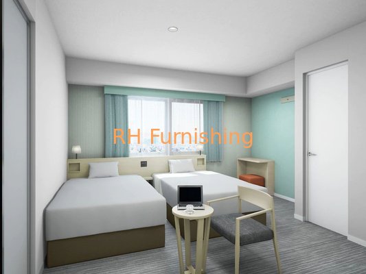 Kiribati hotel style apartment used furniture of Laminate wood bed with TV wall table and small hotel sofa supplier