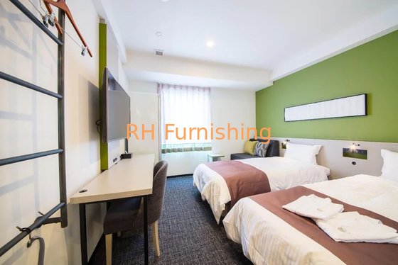 Sydney hotel inn resort budget hotel apartment interior design furniture bedroom laminate bed with long table desk chair supplier