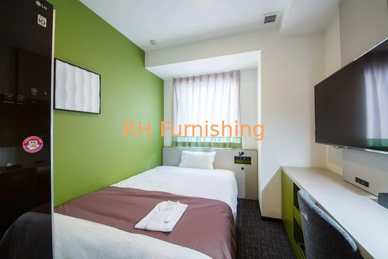 Sydney hotel inn resort budget hotel apartment interior design furniture bedroom laminate bed with long table desk chair supplier