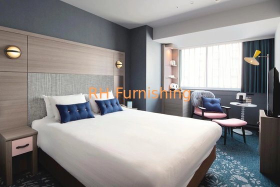 Brisbane budget hotel inner furniture supplier from China for bedroom set laminate headboard with nightstand and Lounge supplier