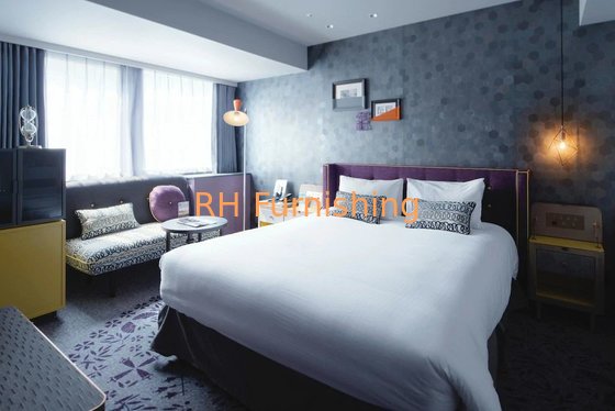 Brisbane budget hotel inner furniture supplier from China for bedroom set laminate headboard with nightstand and Lounge supplier