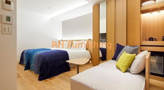Perth hotel interior design FFE solution by laminate wood headboard bed with light luxury sofa and coffee table supplier