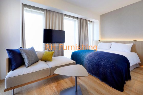 Perth hotel interior design FFE solution by laminate wood headboard bed with light luxury sofa and coffee table supplier