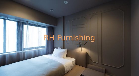Adelaide hotel fitout furniture of laminate panel headboard with Tv cabinet and upholstered seating sofa supplier