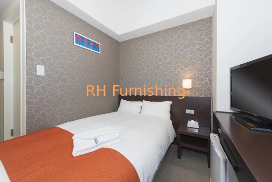 Newcastle hotel style apartment furniture laminate panel bed with side table and TV cabinet writing desk table supplier