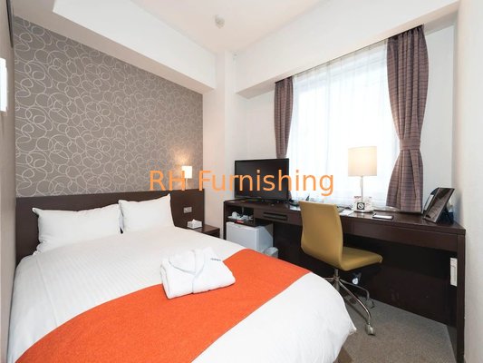 Newcastle hotel style apartment furniture laminate panel bed with side table and TV cabinet writing desk table supplier