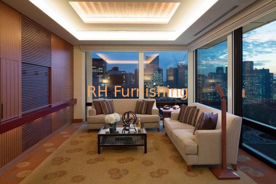Australia luxury hotel interior design of furniture supplier from China by teak wood bed with upholstered pad and sofa supplier