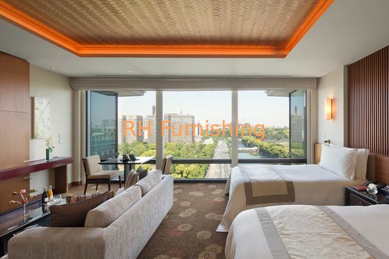 Australia luxury hotel interior design of furniture supplier from China by teak wood bed with upholstered pad and sofa supplier