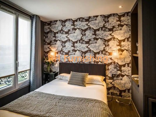 Egypt hotel furniture supplier from China for guestroom bed set with wardrobe cabinet used laminate board fabric sofa supplier