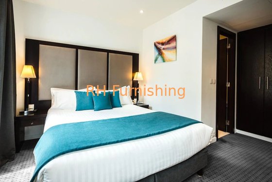 Egypt luxury hotel bedroom furniture of Upholstered headboard bed with writing desk table and lounge sofa chair supplier