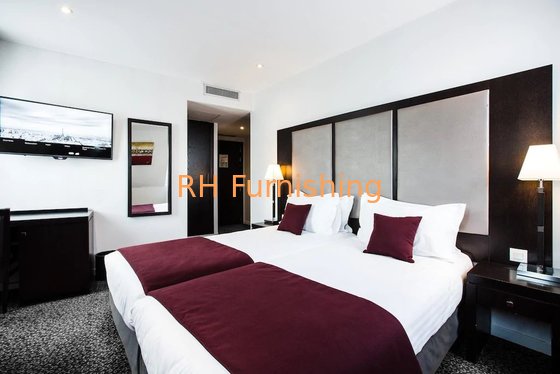 Egypt luxury hotel bedroom furniture of Upholstered headboard bed with writing desk table and lounge sofa chair supplier