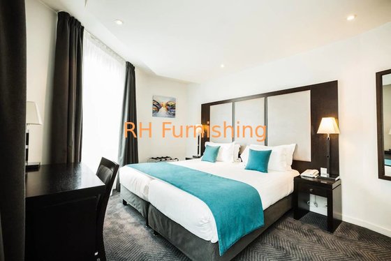 Egypt luxury hotel bedroom furniture of Upholstered headboard bed with writing desk table and lounge sofa chair supplier