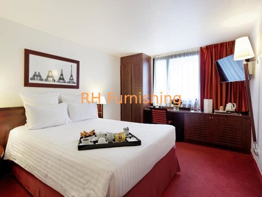 Ethiopia star hotel guestroom furniture wood bed with 2 door wardrobe and combined desk table supplier