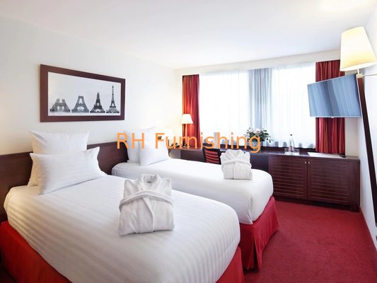 Ethiopia star hotel guestroom furniture wood bed with 2 door wardrobe and combined desk table supplier