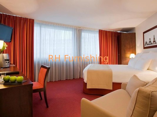 Ethiopia star hotel guestroom furniture wood bed with 2 door wardrobe and combined desk table supplier