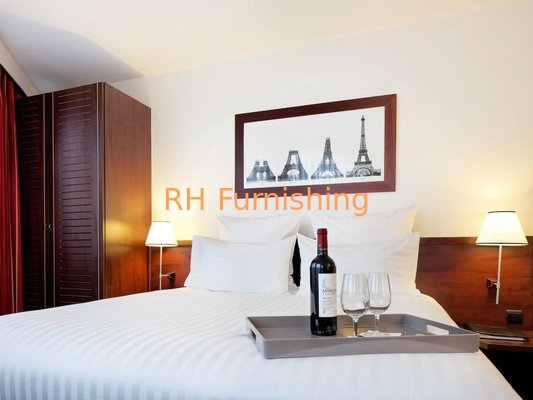 Ethiopia star hotel guestroom furniture wood bed with 2 door wardrobe and combined desk table supplier
