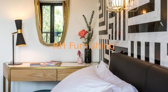 Burkina faso furniture agent from china for hotel bedroom furniture set wood bed with desk table and leisure sofa chair supplier
