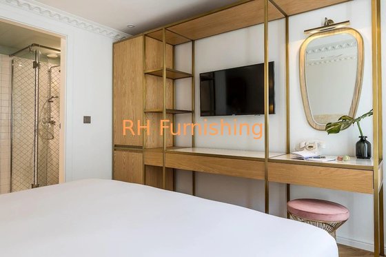 Burkina faso furniture agent from china for hotel bedroom furniture set wood bed with desk table and leisure sofa chair supplier