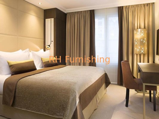 Eritrea luxury hotel design of interior furniture by upholstered headboard bed with chairs and desk table supplier
