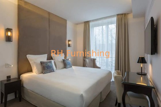 Gambia furniture supplier from China for hotel bedroom furniture of fabric headboard bed with Classic desk table supplier