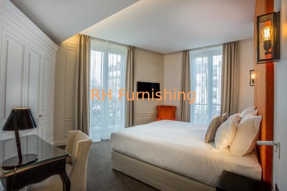 Gambia furniture supplier from China for hotel bedroom furniture of fabric headboard bed with Classic desk table supplier