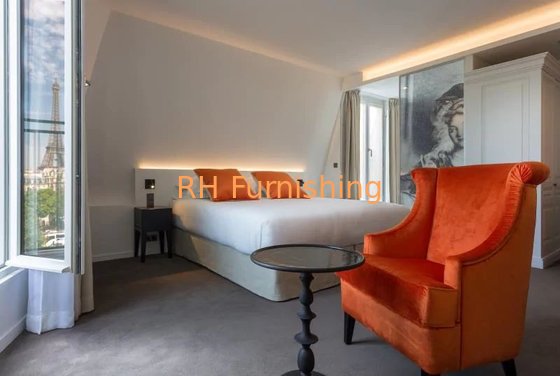 Gambia furniture supplier from China for hotel bedroom furniture of fabric headboard bed with Classic desk table supplier