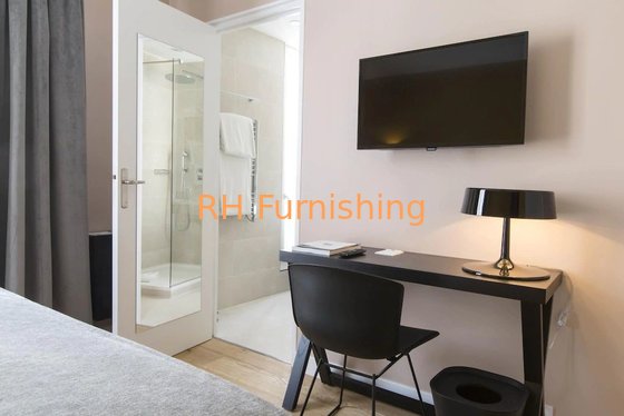 Congo hotel room furniture from China by Leather bed with wood side table and TV table cabinet supplier
